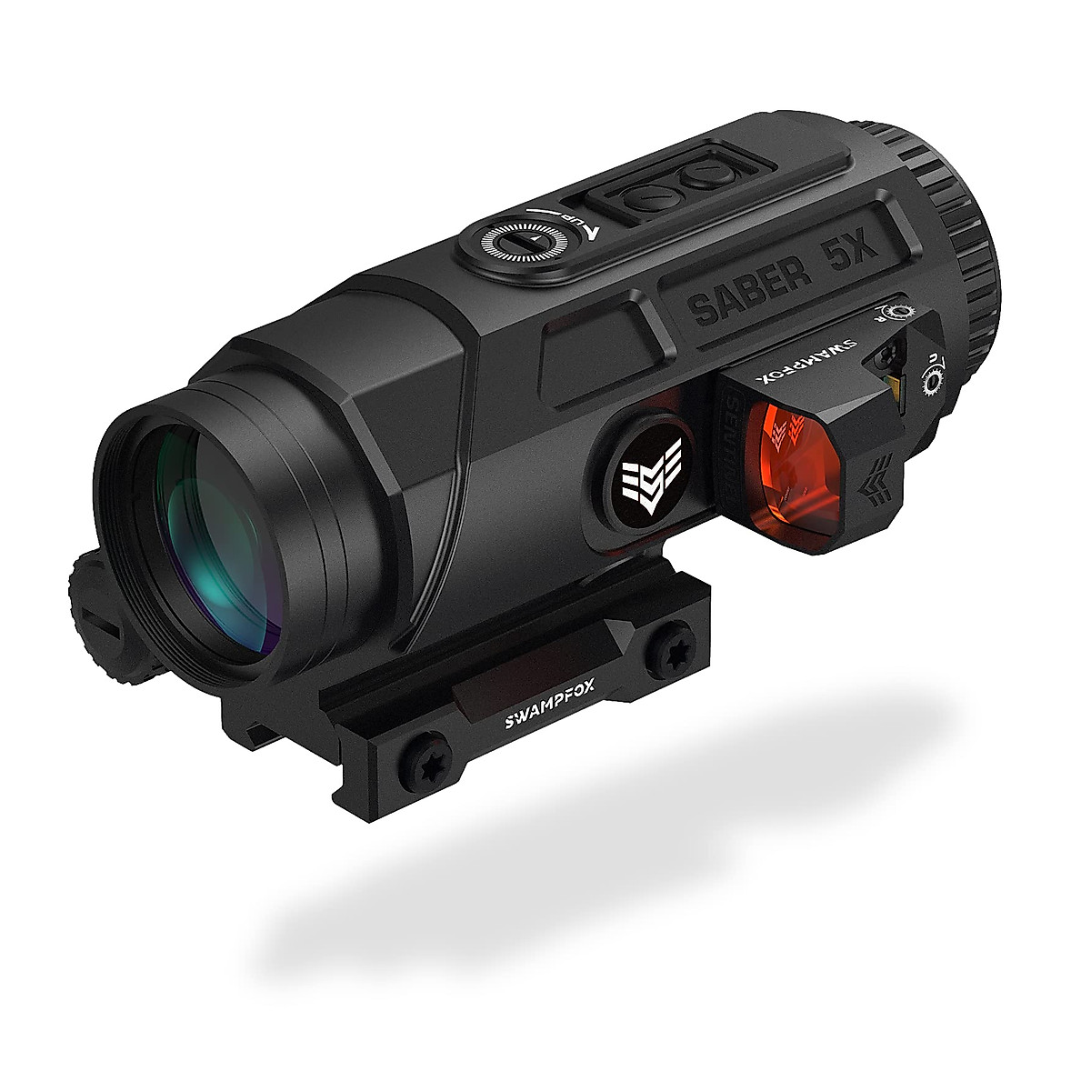 Swampfox Saber 5X Prism Scope with 90 Degree Offset RMSc Footprint Integrated Mounts - Green MOA