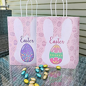 KEPATO 12 PCS Easter Gift Bags Paper Bag with Handles Bunny Design for Easter Egg Hunts, Party Favors Candies Goodie Bags Bulk,Packaging, Gifts