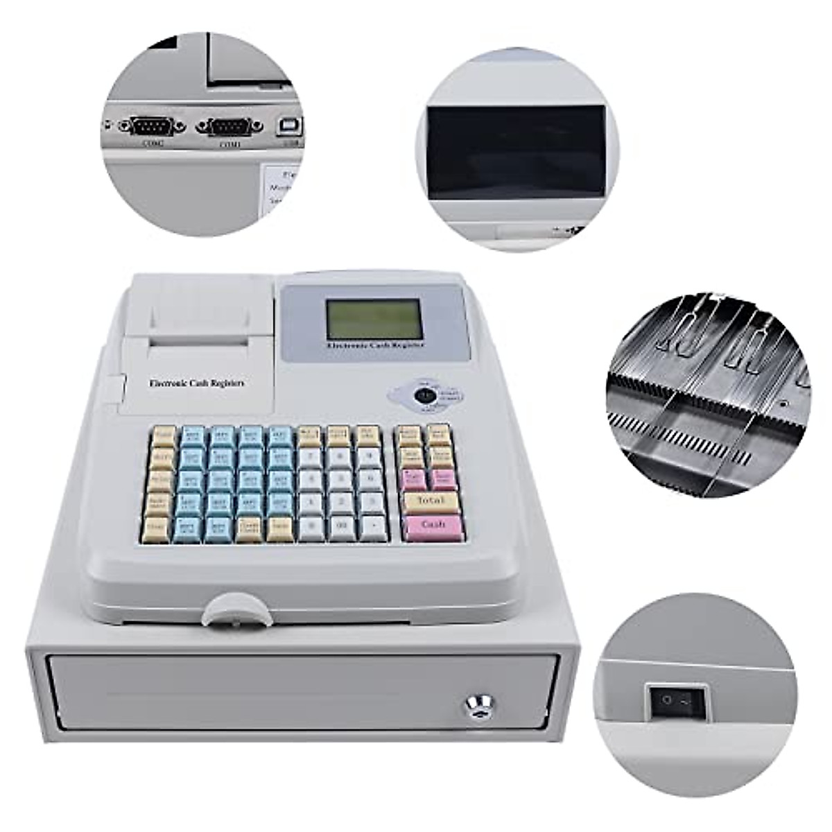 SNKOURIN POS System Cash Register,Electronic Cash Register with Removable Cash Tray and Thermal Printer,Small Square Money Drawer Multifunction Cash Register for Small Business/Retail/Restaurant