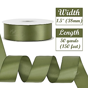 HUIHUANG 1-1/2 inch Double Face Satin Ribbon, Polyester Moss Green Ribbon 50 Yards Per Roll for Gift Wrapping Bows Making Floral Bouquet Wedding Invitations Decor Party Favor and Craft Supplies