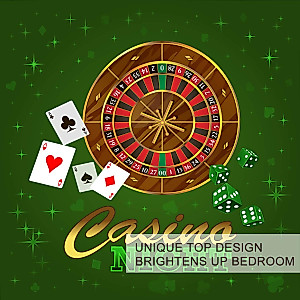 BlessLiving Classic Bedding Duvet Cover Set Roulette Rulet Casino Game Pattern Green Bedding 3 Pcs Playing Cards Dice Bed Spread for Boys Men (Queen)