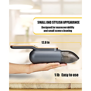 Qisuten Handheld Vacuum Cordless Cleaner - Mini Car Vacuum Cordless Rechargeable, Powerful Portable Rechargeable Hand Held Vacuum for Home Pet Hair Office Keyboard Car (Grey+Orange)