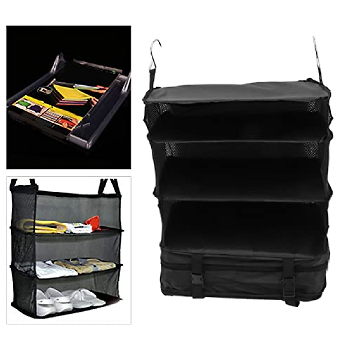 BestAlice Portable Hanging Travel Shelves Bag, 3 Shelf Hanging Clothes Bag for Travel, Large Capacity Hanging Suitcase Organizer, Foldable Hanging Packing Cube Organizer Suitcase Storage