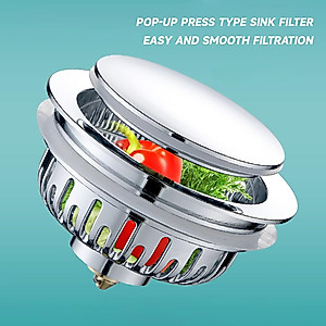 KUNMNGF Sink Stopper Bathroom Drain,Kitchen Sink Strainer,Sink Drain Stopper,Bathtub Sink Strainer Carrying Basket,Stainless Steel Kitchen Sink Bouncing Press Strainer for Kitchen,Bathroom, Silver