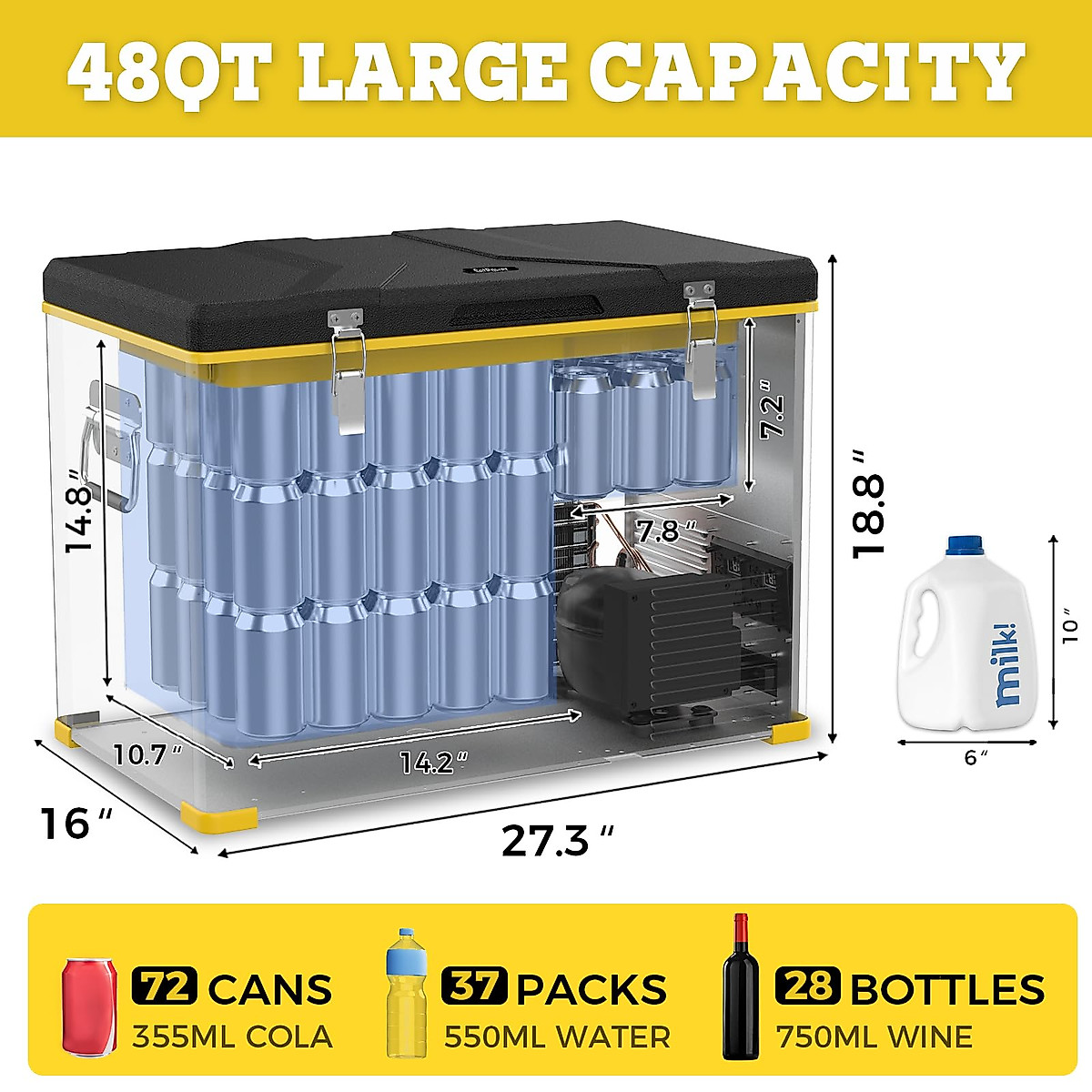 SetPower RV45S Single Zone Portable Refrigerator, 12 Volt Fridge Freezer for Home and Car Use, Ideal for Traveling, Camping, Road Trip, 0℉-50℉, DC 12/24V, AC 110V (48 Quart)