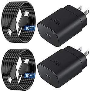 Super Fast Charger Type C, 25W USB C Wall Charger Fast Charging for Samsung Galaxy S23 Ultra/S23/S23+/S22/S22 Ultra/S22+/S21 Ultra/S20 Ultra/Note 20/A14/Z Fold 3 with 10FT C Charger Cable(2Pack)
