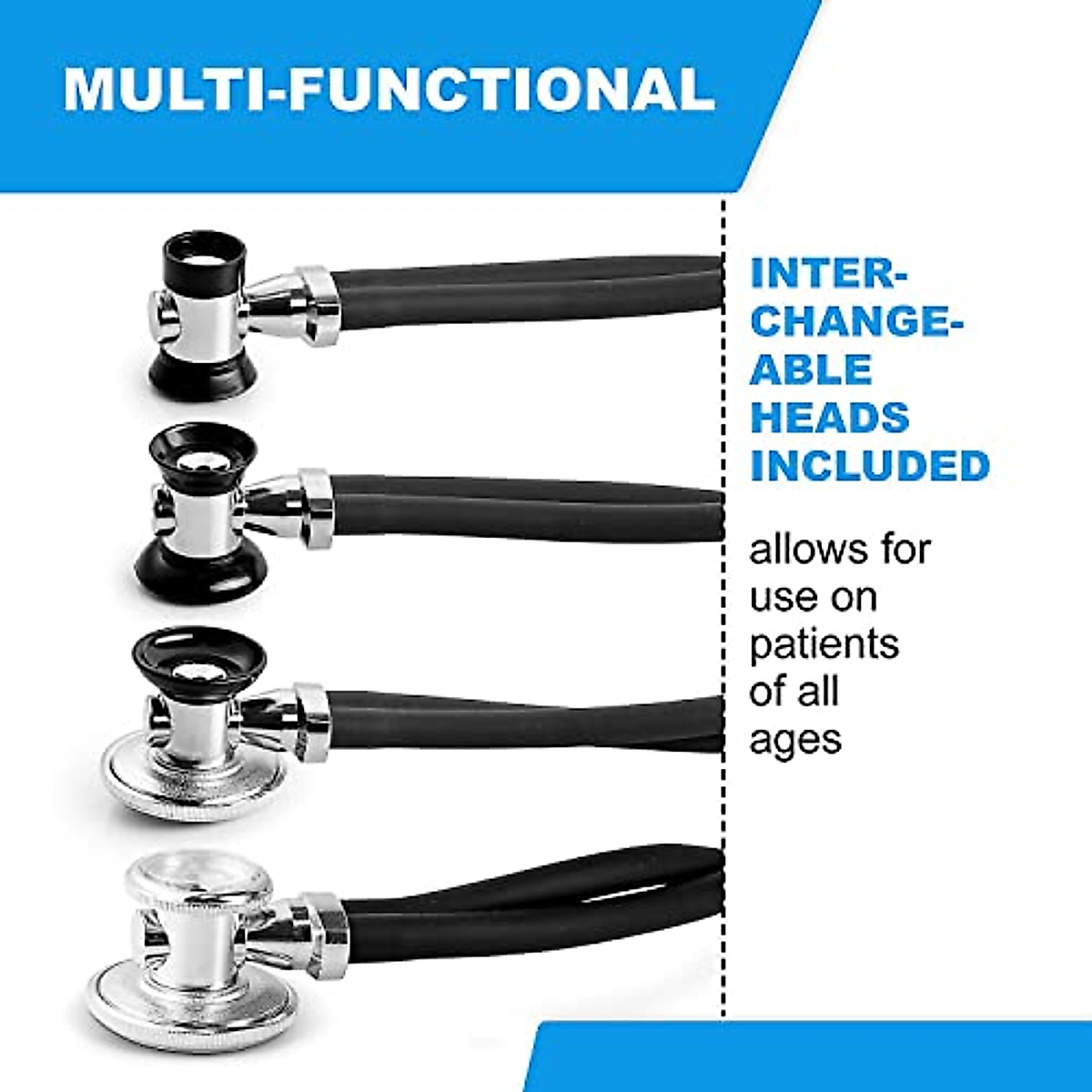 Primacare DS-9298 Black Medical Clock Stethoscope with Analog Watch, 22" Tubing Convertible Regular Sprague Rappaport Stethoscopes, First Aid Emergency Essential Kits with Headset