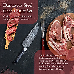 Morf Steelware Damascus Chef Knife, 5 Pieces of Damascus Steel Chef Knife Set for Kitchen, BBQ Knives, Camping Cooking Knives, Knives for Men for Camping and Outdoors