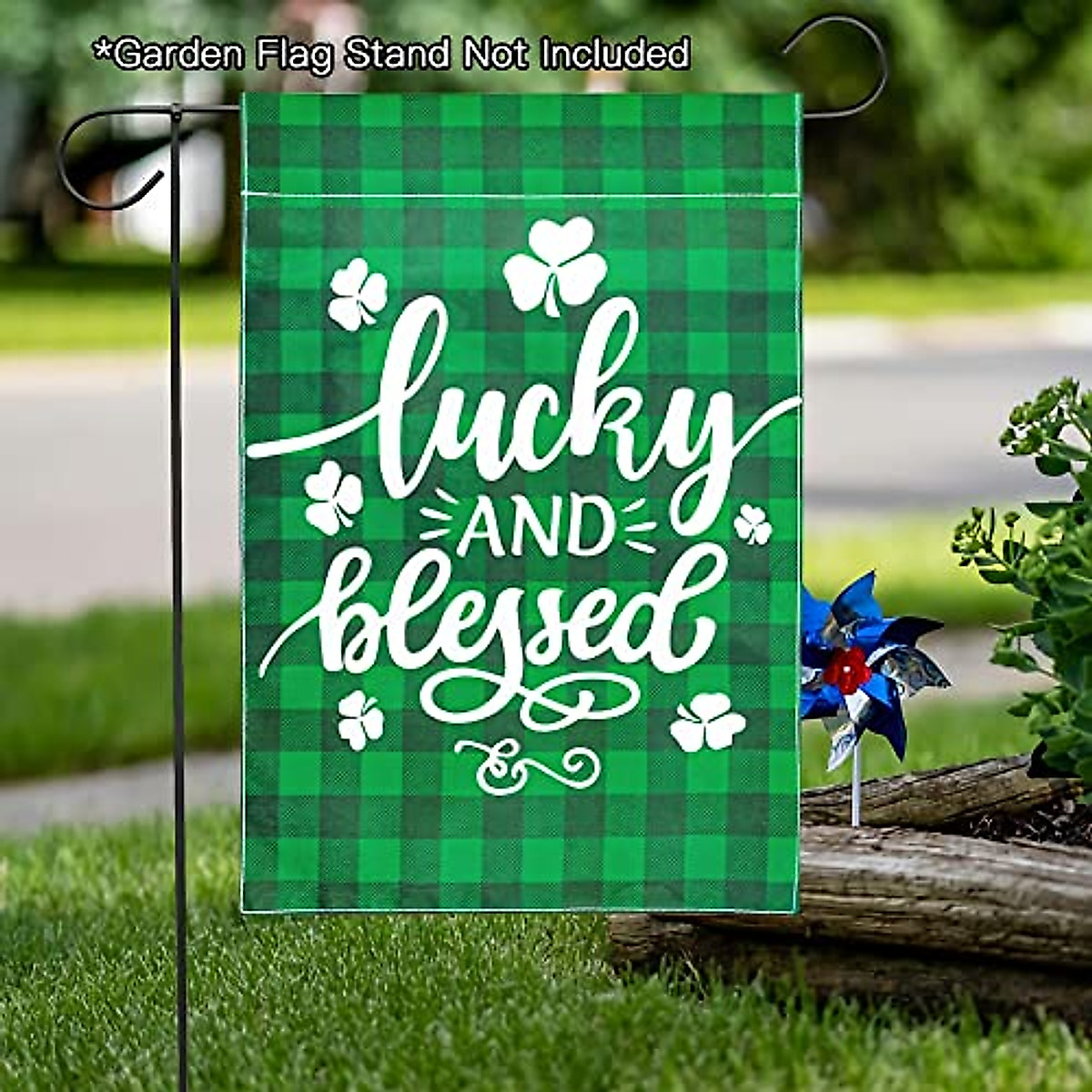 St Patricks Day Garden Flag St.patrick's Day Decorations Lucky and Blessed Shamrock Outdoor Double Sided Garden Flag Clover Home Lawn Decor Decoration 12 x 18 Inch 2Pcs