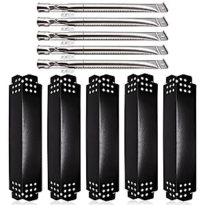 Grill Replacement Parts for Nexgrill 5 Burner 720-0888, 720-0888N, Nexgrill 4 Burner 720-0830H, Members Mark 720-0882D, Porcelain Steel Heat Plate Shields and Burner Tubes Replacement Kit.(5-Pack)