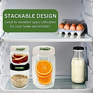 FERMALIFE - Food Storage Jar Containers, Borosilicate Glass Vacuum Seal Lids, Airtight Food Pantry Seal, Flour, Cereal, Pasta, Grains, Oats Canister | Size: 13.5oz, 27oz, 41oz (13.5oz - BLACK)