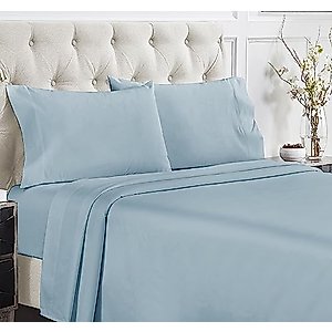 California Design Den 100% Cotton Sheets - Softest 4-Pc Queen Sheet Set, Cooling Sheets for Queen Size Bed, Deep Pockets, 400 Thread Count Sateen, Bedding Sheets & Pillowcases, Queen Sheets (Sky Blue)
