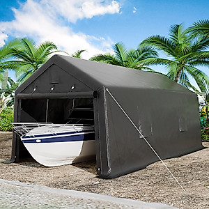 K Knowbody 12 x 20 FT Carport,Heavy Duty Peak Portable Garage with All-Steel Metal Frame & Ventilated Windows, Anti-Snow UV Protection Car Canopy Outdoor Storage Shelter for Car,Truck,Boat,Black