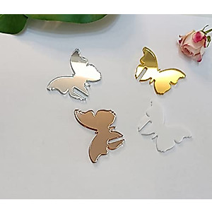 XIAOYUE 20pcs of Acrylic Drink Markers,Mirrored Butterfly Champagne Glass Markers,Blank Wedding Drink Charm,DIY Butterfly Place Names Wedding Favours (Rose Gold Mirror)