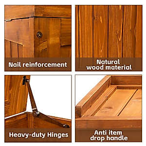 pnochoo 65 Gallon Solid Wood Deck Box, Garden Backyard Storage Bench, Waterproof Outdoor Storage Container for Patio Furniture Cushions Pool Supplies,Toys,Garden Tool,Sports Equipment