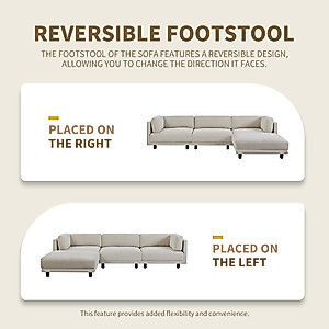 Hlcodca Convertible Modular Sectional Sofa,L-Shaped Couch with Reversible Chaise, 3-Seater Sofas for Living Room,Apartment,Small Spaces (Beige)