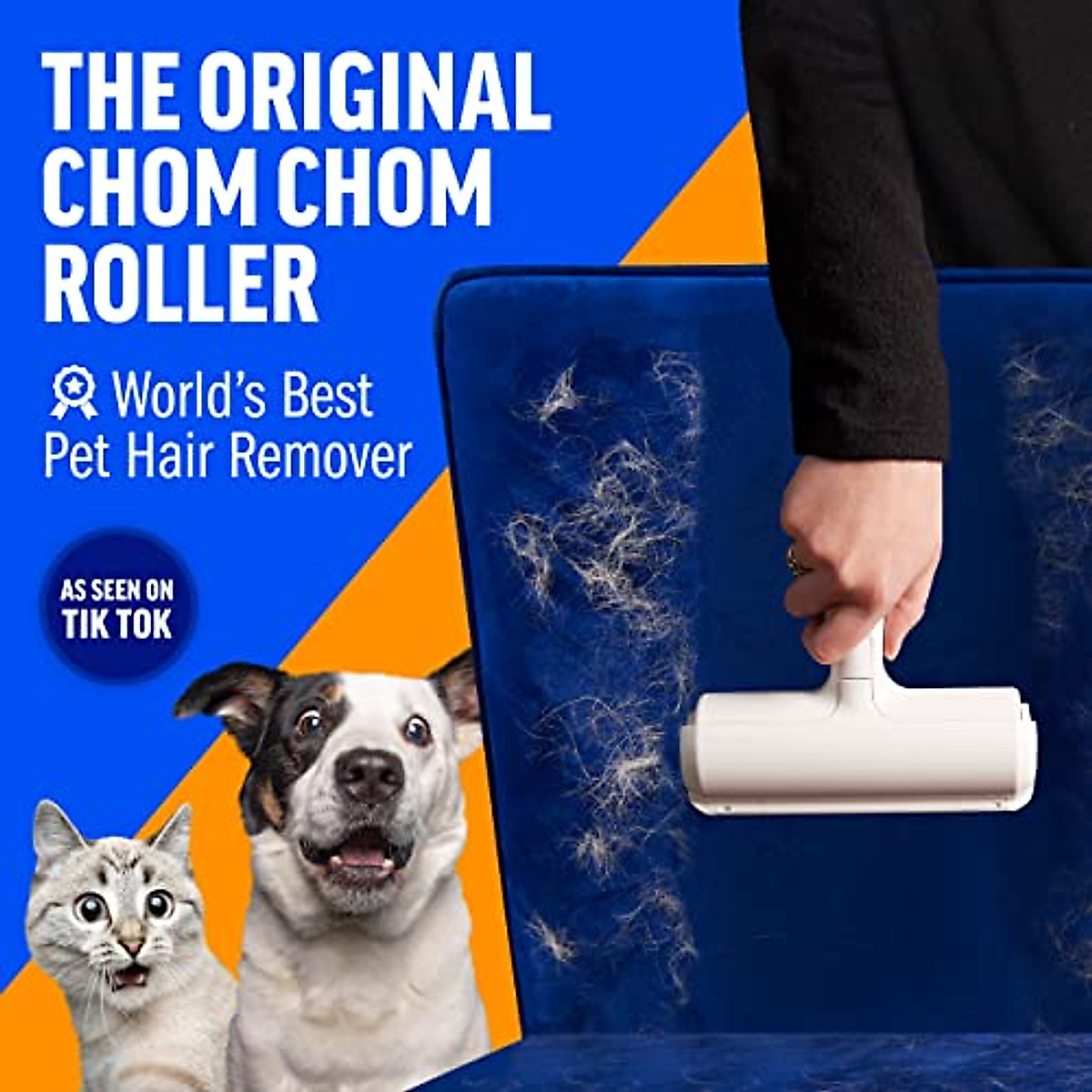 ChomChom Pet Hair Remover - Reusable Cat and Dog Hair Remover for Furniture, Couch, Carpet, Car Seats or Bedding - Portable, Multi-Surface Lint Roller and Fur Removal Tool