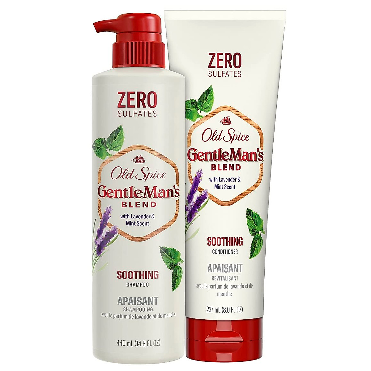 Old Spice Men's Sulfate Free Shampoo and Conditioner Set with Lavender & Mint Scent, Gentleman's Blend (14.8 Fl Oz & 8 Fl Oz)