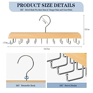 Tie Rack Belt Hanger for Closet, Fitnice Upgraded Non Slip Tie Hanger Space Saving with 20 Foldable Hooks Wooden Belt Tie Organizer for Tank Tops Bras Cami Scarves