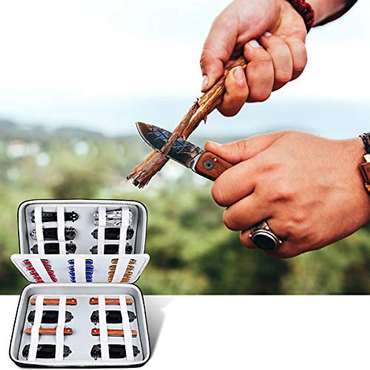 Knife Display Case for Pocket Knifes, Knives Displaying Storage Box and Carrying Organizer Holds up to 44+ Folding Knife for Survival, Tactical, Outdoor, For EDC Mini Knife (knife case standard)