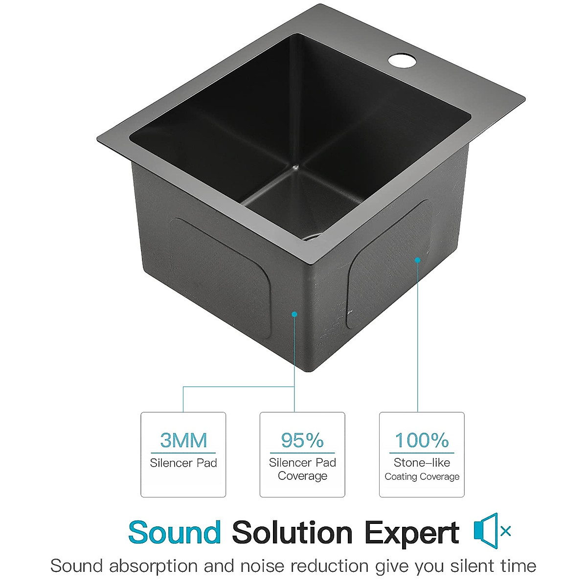 13 Black Drop In Kitchen Bar Sink, ZDHHT 13 x 15 Inches 304 Stainless Steel Topmount Single Bowl Small Kitchen Bar Sink Laundry Sink Outdoor Sink RV Sink