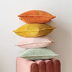 MIULEE Ornage Pillow Covers 18x18 Inch with Splicing Set of 2 Super Soft Boho Striped Corduroy Pillow Covers Broadside Decorative Textured Throw Pillows for Fall Couch Cushion Livingroom