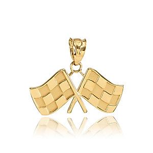 10k Yellow Gold Racing Flags Charm Pendant