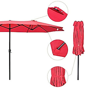 Yescom 14' Double-sided Twin Patio Umbrella Sun Shade UV30+ Water Fade Resistant Crank Outdoor Garden Market Red