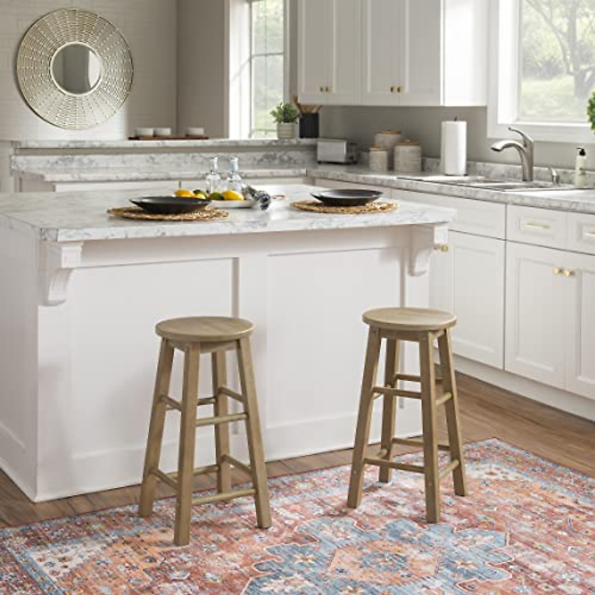 Linon Zeke Grey Wash 24" Counter Stool with Round Seat