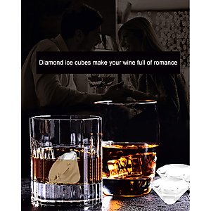 Diamond Ice Cube Molds (Set of 2) Whiskey Ice Cube Tray ，Ice Cube Maker Tray,Diamond Silicone Ice Cube Molds with Lids,Reusable and BPA Free
