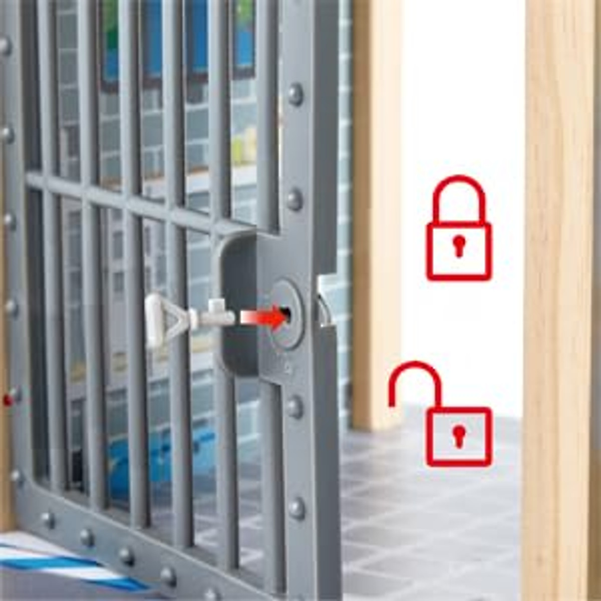 Hape Metro Police Station Play Toy Set with Sounds and Lights| 2-Level Wooden Pretend Play Toy with Action Figures and Accessories