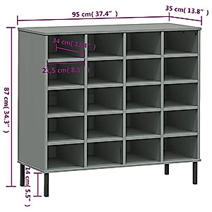 vidaXL Solid Wood Pine Shoe Rack with Metal Legs Hallway Wooden Shoe Storage Hall Cabinet Organizer Cupboard Shelf Stand Holder Unit Gray Oslo