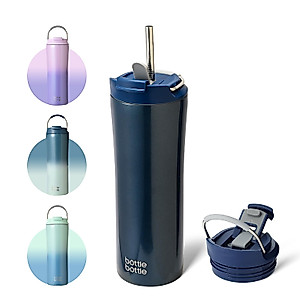 BOTTLE BOTTLE Insulated Coffee Tumblers with Dual-use Lid and Straw Double Walled Iced Travel Coffee Mug for Woman and Man 18 oz Stainless Steel Tumbler with Handle(Dark Blue)
