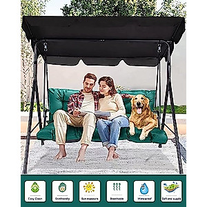 Outdoor Swing Cushions Replacement Bench Cushion Waterproof Swing Cushions 2/3 Seater Waterproof Outdoor Porch Swing Cushions with Backrest, for Outdoor Patio Porch Garden Swing Cushions Dark/green