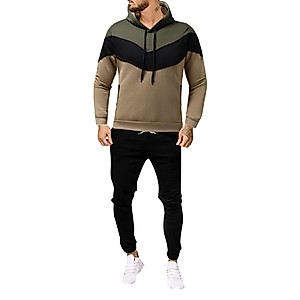WOCACHI Mens Patchwork Tracksuit Button T-Shirts Pants Sweatshirt Drawstring Sweatpants Sets Color Block Sports Suit 2022 Fall Winter Slim Fit Outdoor Under 20 Dollars 2PCS Sets Home Workout