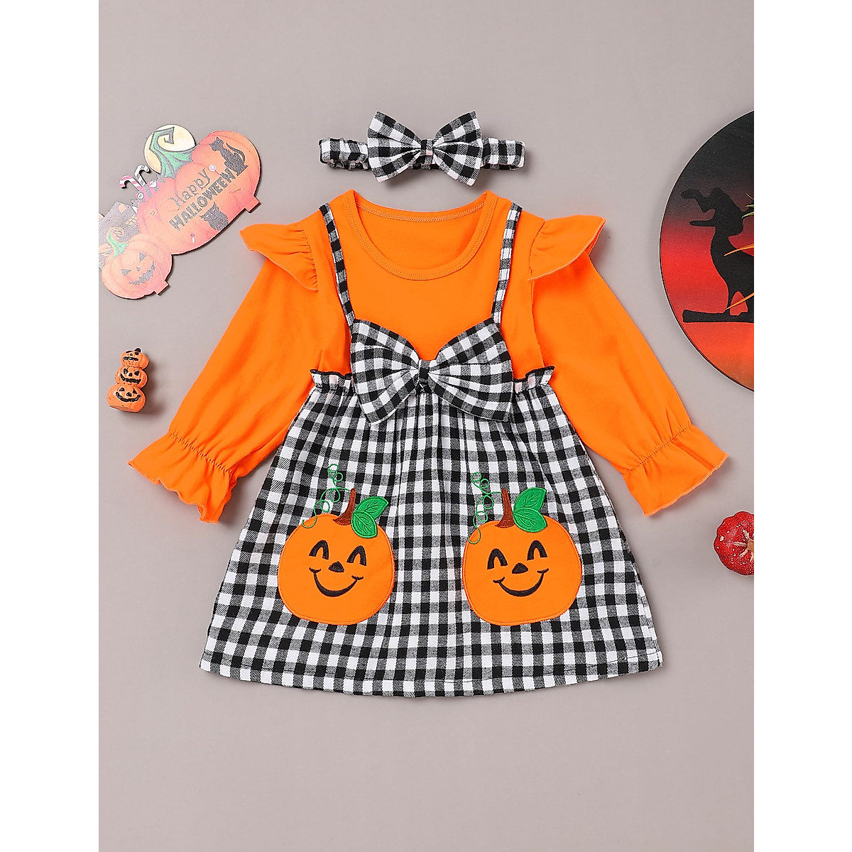 RCPATERN Toddler Halloween Outfit Ruffle Shirt Pumpkin Dress Halloween Infant Girl Clothes for 12M-5Y Orange