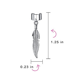 Western Jewelry Native American Feather Leaf Dangling Cartilage Ear Lobe Helix Earrings Warp Chain Ear Cuff Earrings For Women .925 Sterling Silver
