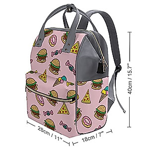Fast Food Burger Pizza Diaper Bag Backpack Large Capacity Mommy Bags Multifunction Nappy Bag Travel Back Pack Gray-Style