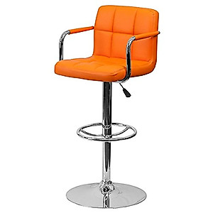 KLS14 Modern Barstools Hydraulic Adjustable Height 360-Degree Swivel Seat Sturdy Steel Frame Padded Cushion Seat Dining Chair Bar Pub Stool Home Office Furniture - Set of 2 Orange #1978