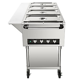 VEVOR Commercial Electric Food Warmer, 4-Pot Steam Table Food Warmer 0-100℃ w/ 2 Lockable Wheels, Professional Stainless Steel Material for Catering and Restaurants