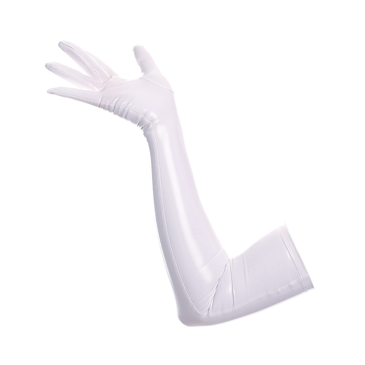 Ftshist Long Sexy Shiny Latex Elbow Length Gloves Patent Leather Long Arm Gloves for Women (White, 24'' M)