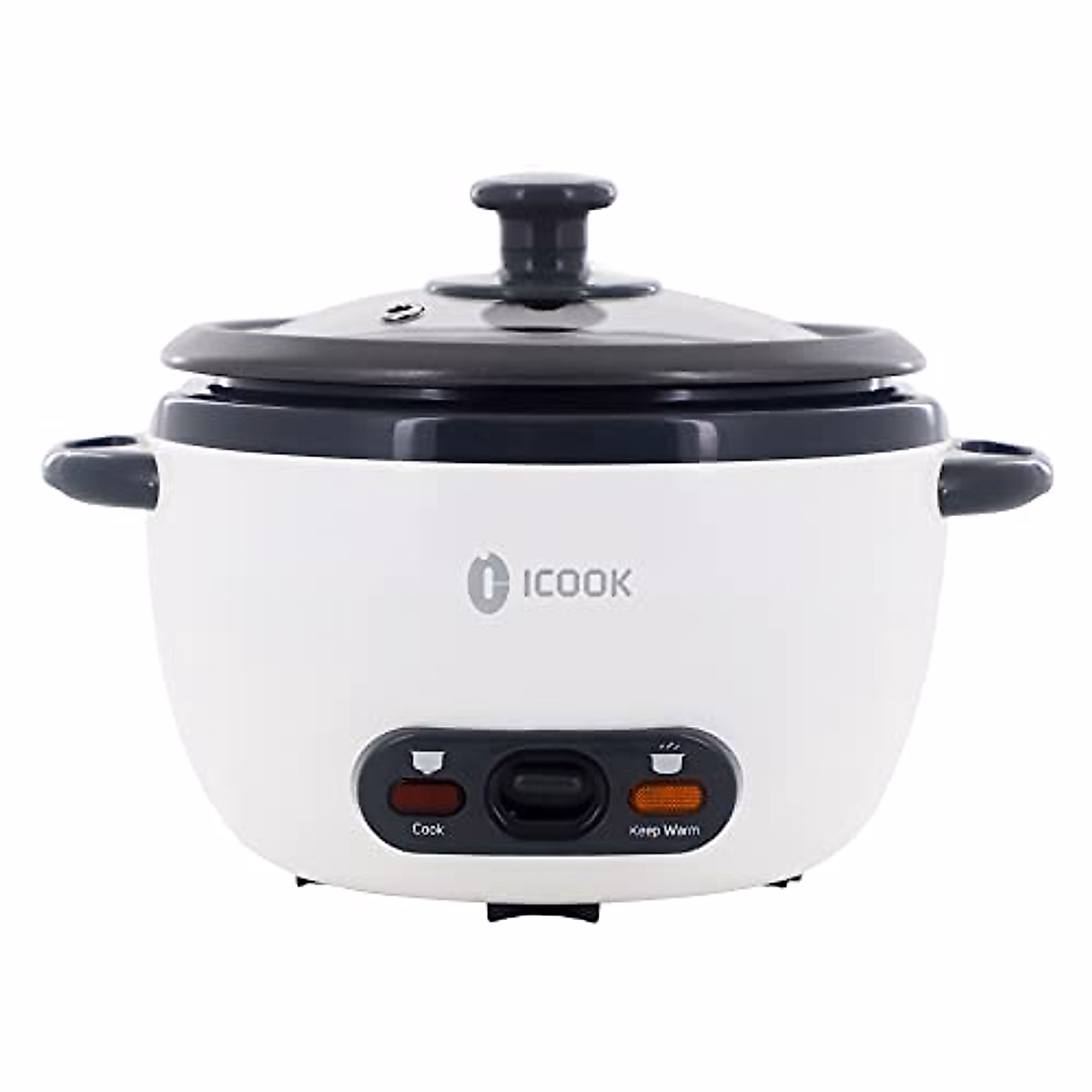 ICOOK 3-Cup Uncooked 6-Cup Cooked Rice Cooker 0.6L Grains,Oatmeal,Cereals Cooker,Rice Warmer Steamer,Small Mini Rice Cooker,Removable Nonstick Pot,Full View Glass Lid,White