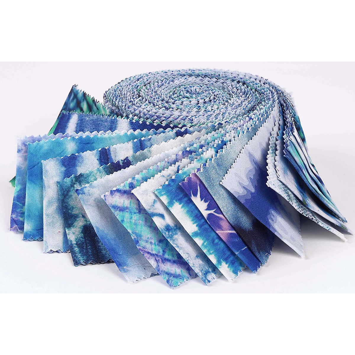 Soimoi 40Pcs Tie Dye Print Cotton Precut Fabrics for Quilting Craft Strips 2.5x42inches Jelly Roll - Blue