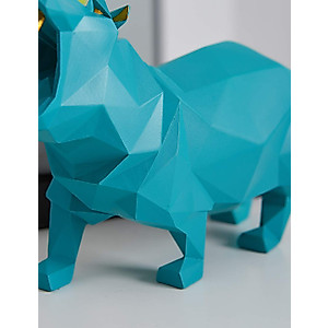 HAUCOZE Hippo Statue Sculpture Modern Decor Home Gifts Animal Figurine Table Centerpiece Crafts Polyresin Arts Blue 7.1inch