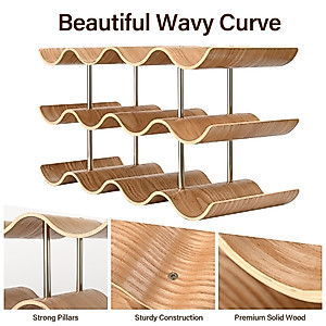 TRUDING Countertop Wine Rack - 12 Bottle Freestanding Wine Bottle Holder Stand - 3 Tier Wooden Wine Storage Rack - Wavy Wine Organizer for Cabinet Pantry Home Kitchen Bar