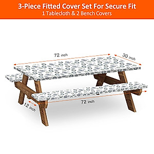 KENOBEE 6ft Picnic Table and Bench Fitted Cover, 72" Flannel Backing Elastic Edge Waterproof Wipeable Plastic Cover Fitted Vinyl Tablecloth for Home Goods Indoor Outdoor Patio, Blue Flywheel