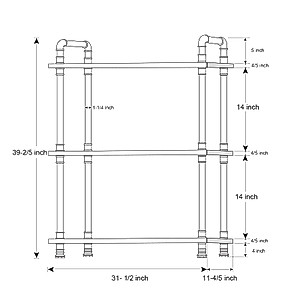 HouseAid 3 Tier Industrial Pipe Etagere Bookcase, Rustic Farmhouse Standing Shelf, Real Pine Wood Open Shelves for Living Room, Bathroom and Kitchen, Wall Mounted, Matte Black (39.4”×31.5”×11.8”)