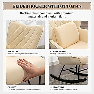 Ailisforest Modern Rocking Chair Nursery, Upholstered Nursery Glider Rocker for Mom and Baby, Nursery Glider & Ottoman Sets with Glider Chair for Living Room/Bedroom-Beige