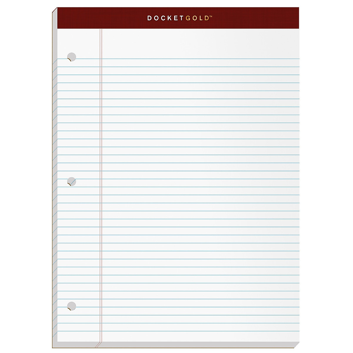 TOPS Docket Gold Writing Pads, 8-1/2" x 11-3/4", Narrow Rule, 3-Hole Punched, White Paper, 100 Sheets, 2 Pack (99706)
