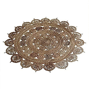 Rugsotic Carpets Hand Woven Jute 6'7''x6'7'' Round Eco-Friendly Area Rug Oriental Beige J00003